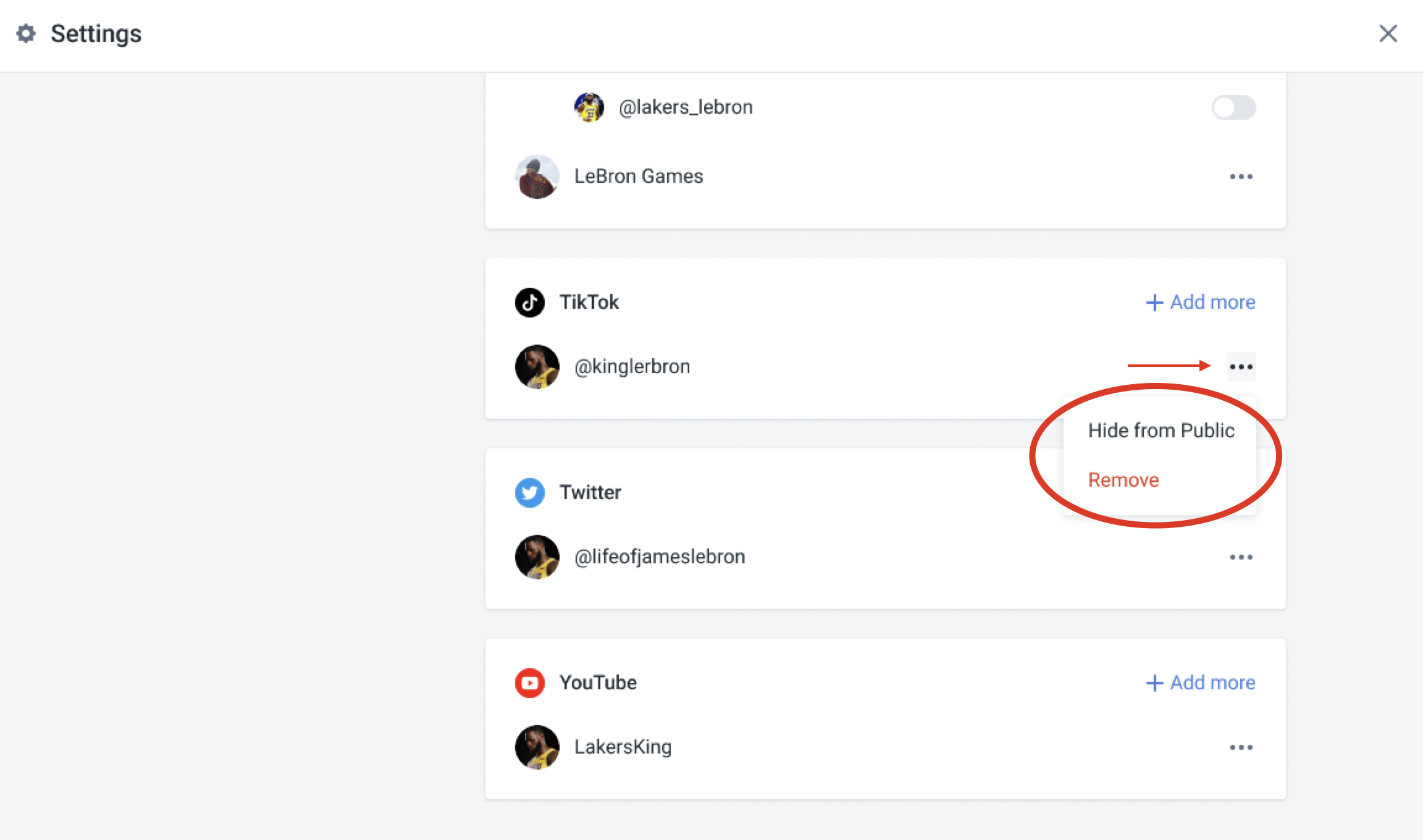 How do I add, hide, or remove social accounts from my profile? – Captiv8